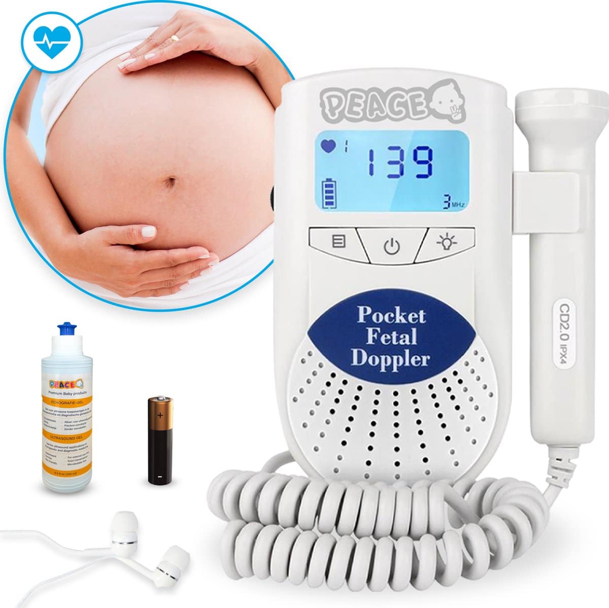 PEACE Doppler met Ultrasound 250mL – Baby Hartje Monitor – Hartslag ...