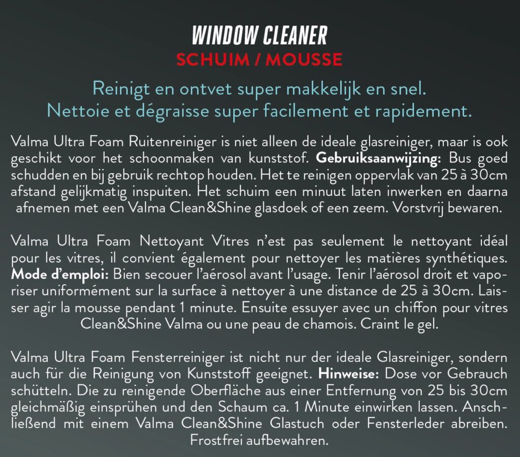 Nettoyant pour vitres Valma 400 ml – Élimine les insectes et la saleté ...