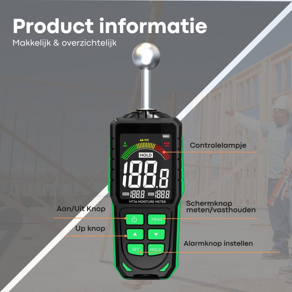 Membeli Contactloze Vochtmeter incl. LED Zaklamp – Digitale ...